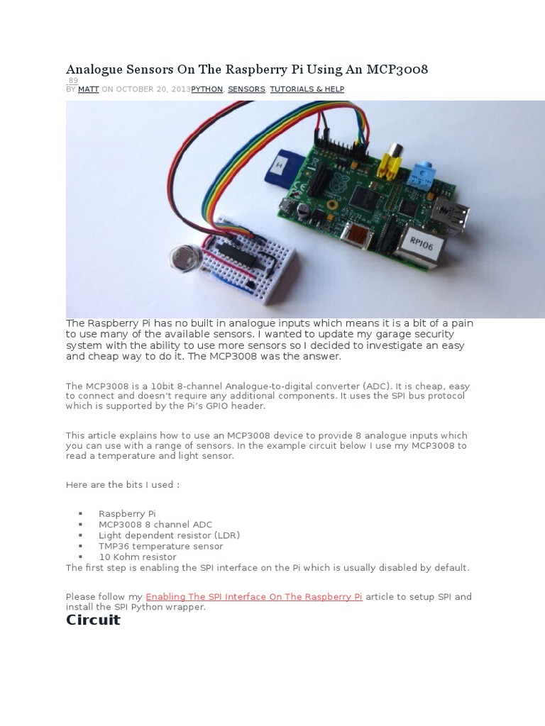Analogue Sensors On The Raspberry Pi Using An MCP3008 | PDF | Analog To ...