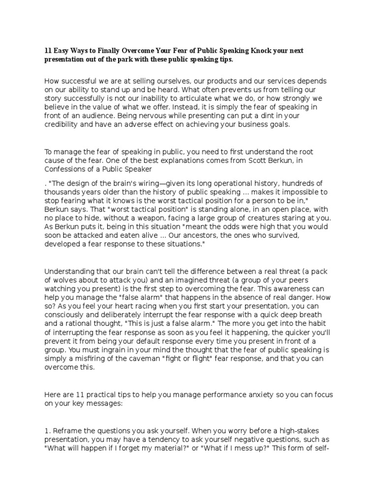 11 Easy Ways To Finally Overcome Your Fear of Public Speaking | PDF ...