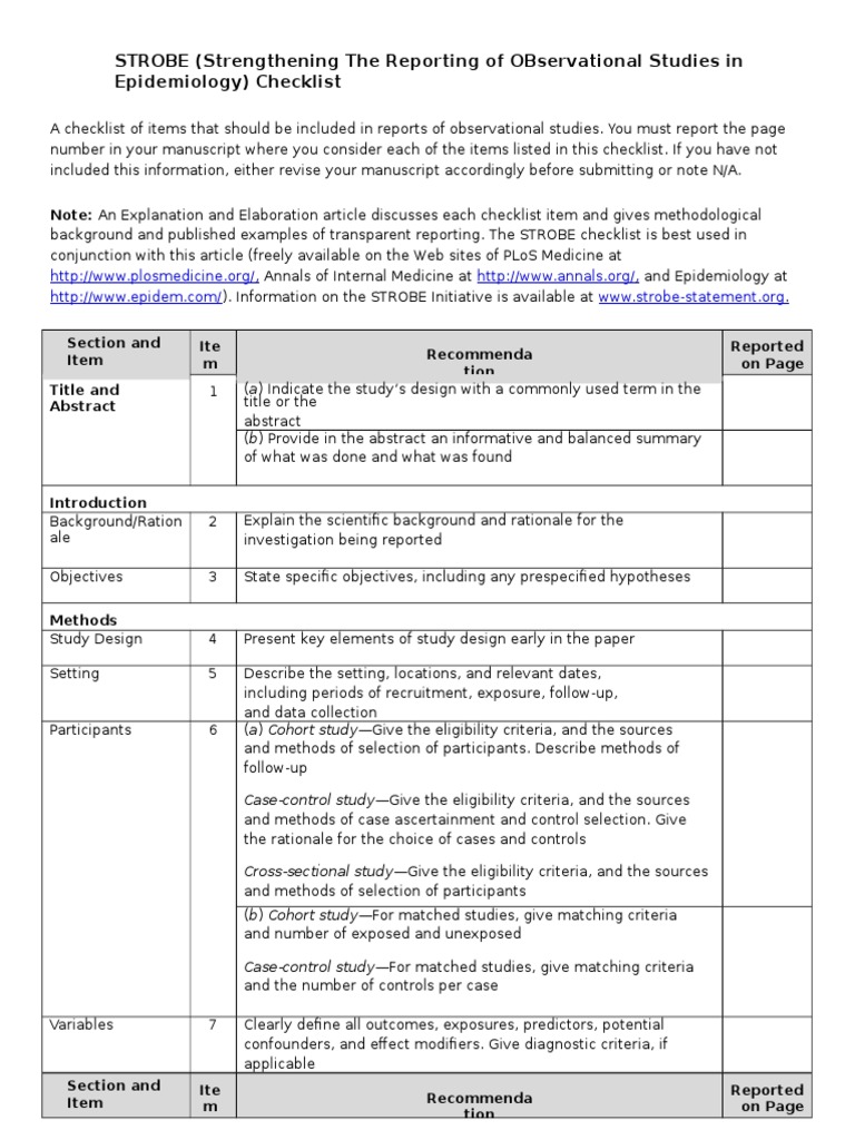 Issm Strobe Checklist | PDF | Cohort Study | Confounding
