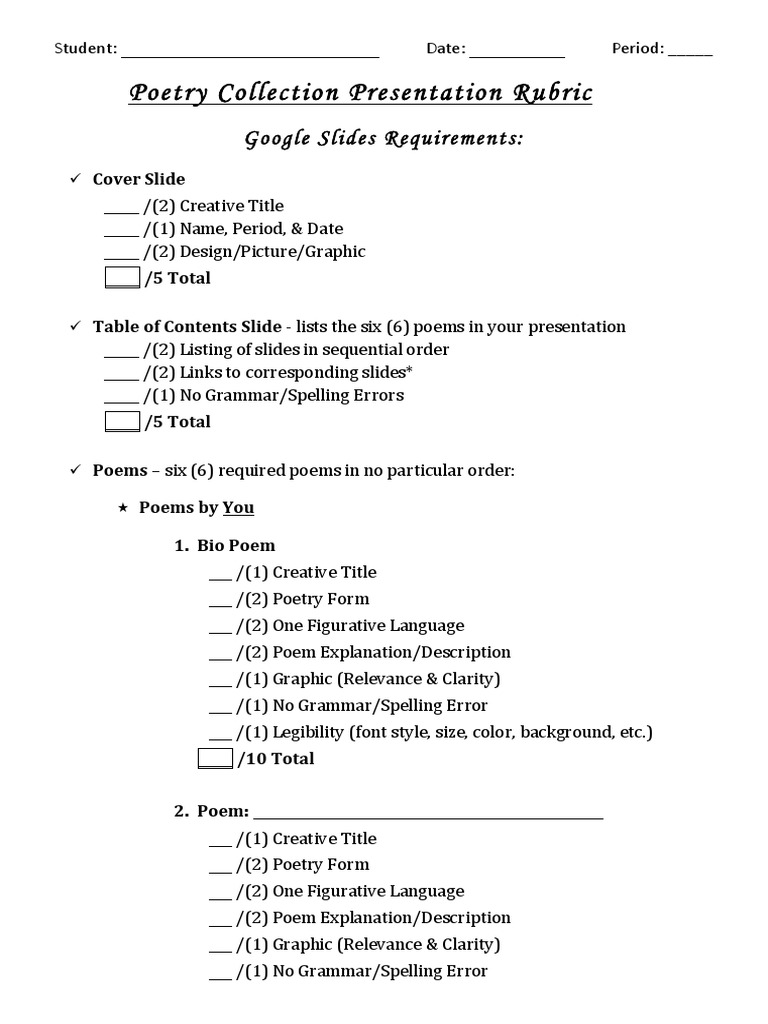 Poetry Powerpoint Rubric - New 1 | PDF | Poetry | Linguistics