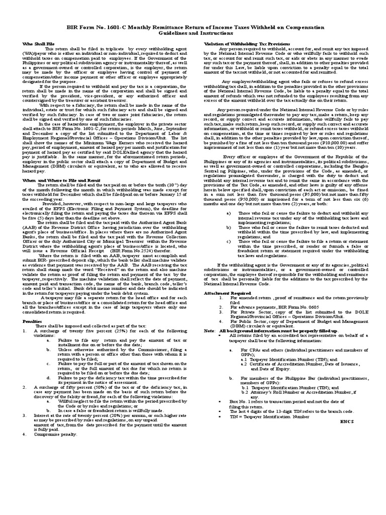 1601C Guidelines | PDF | Withholding Tax | Taxes