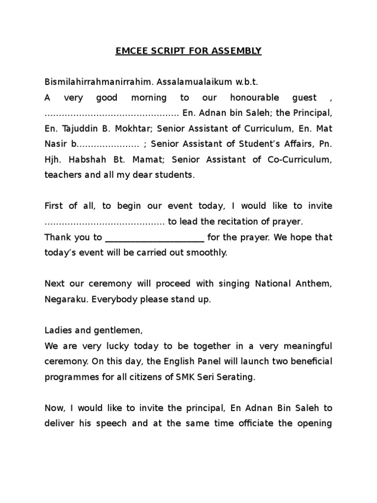 Emcee Script | PDF