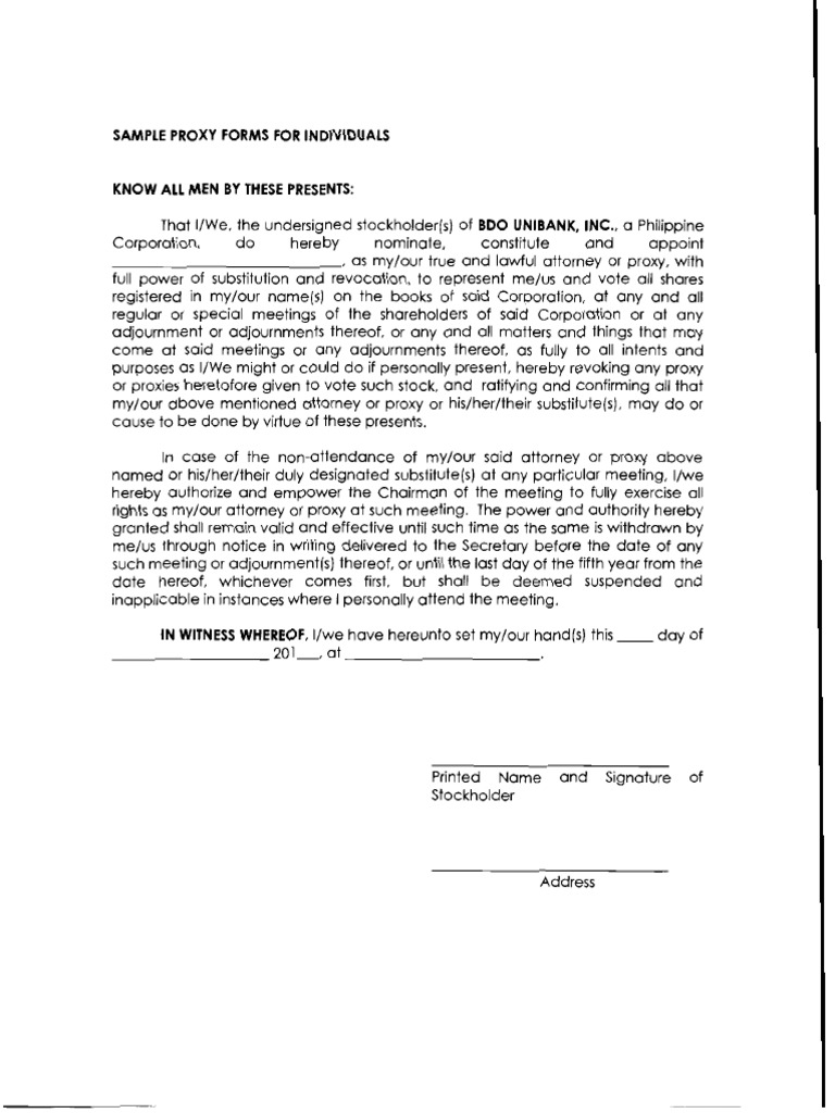Sample Proxy Forms PDF | PDF