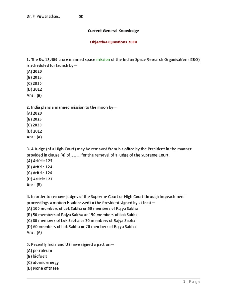 Current General Knowledge | PDF | Money