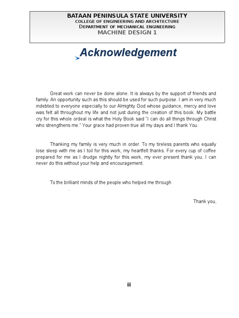 Acknowledgement: Bataan Peninsula State University | PDF