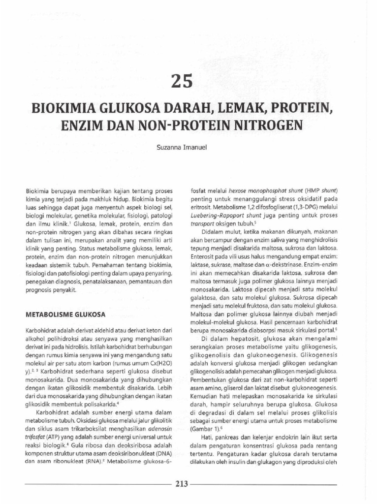 Biokimia Glukosa Darah, Lemak, Protein, Enzim Dan Non Protein Nitrogen | PDF