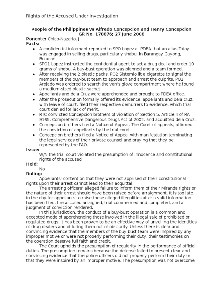 Rights of the Accused and the Presumption of Regularity in Buy-Bust ...
