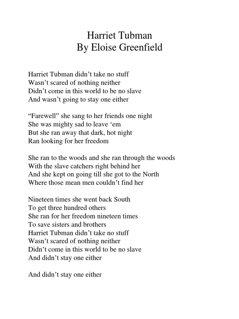 Harriet Tubman Poem | PDF