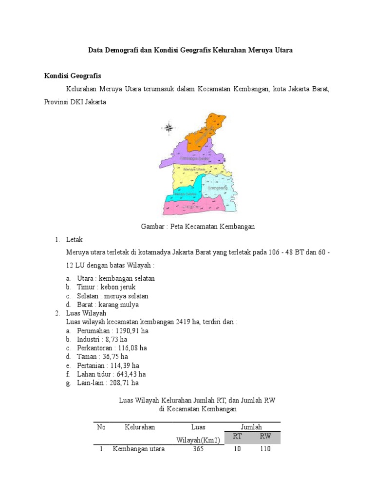 Demografi Dan Geografis Kelurahan Meruya Utara | PDF