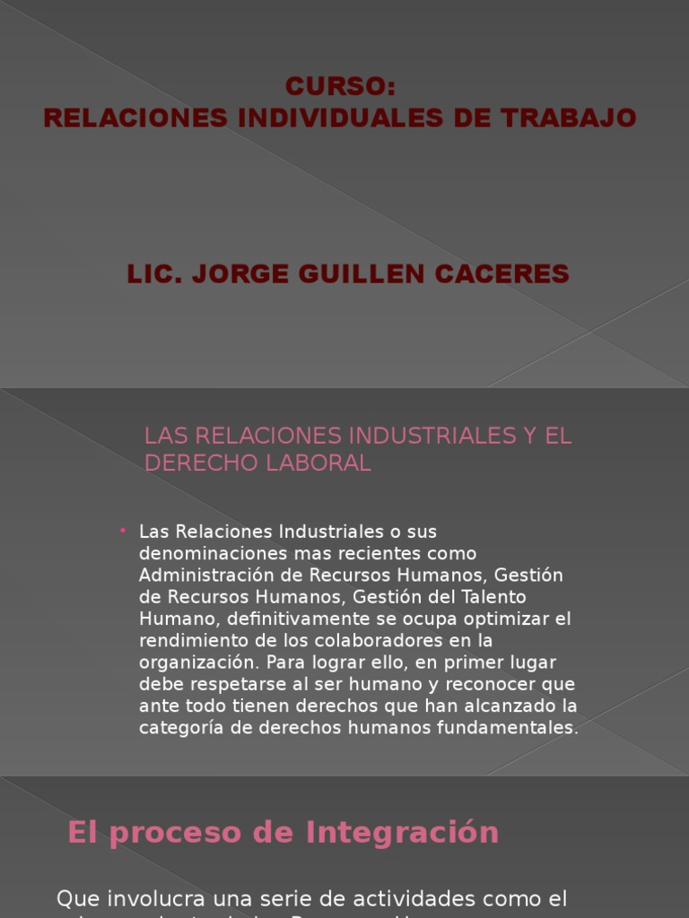 Diapositivas Relaciones Individuales de Trabajo | PDF | Derecho laboral | Salario