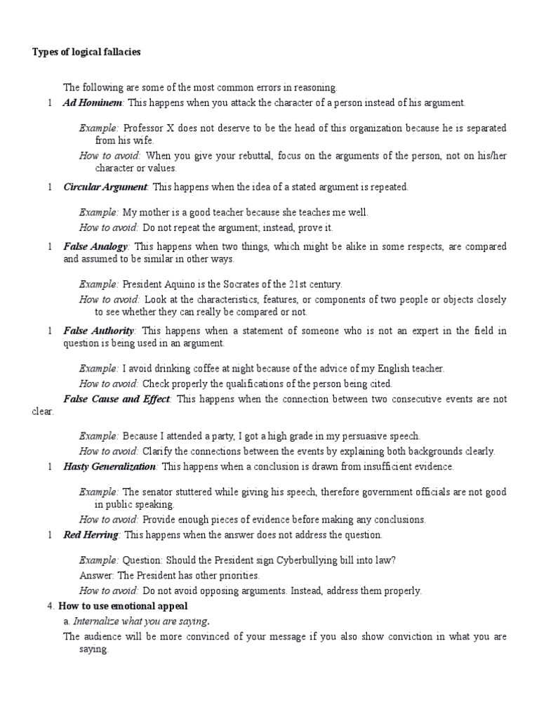Types of Logical Fallacies | PDF | Argument | Fallacy