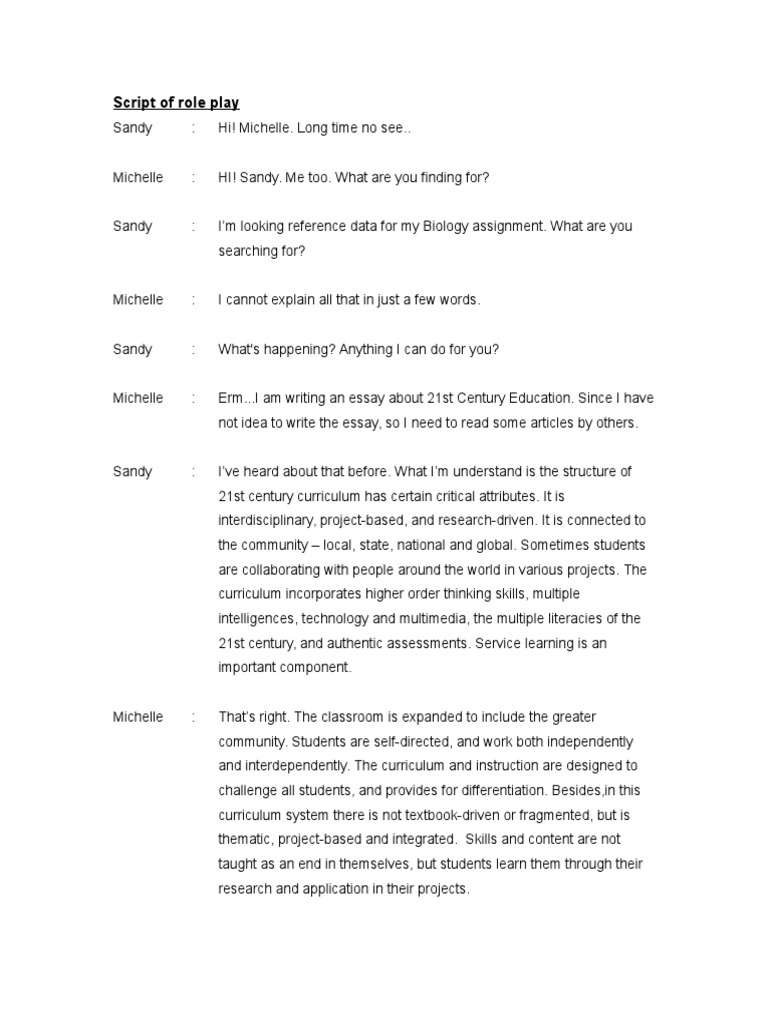Script of Role Play | PDF | Project Based Learning | Critical Thinking