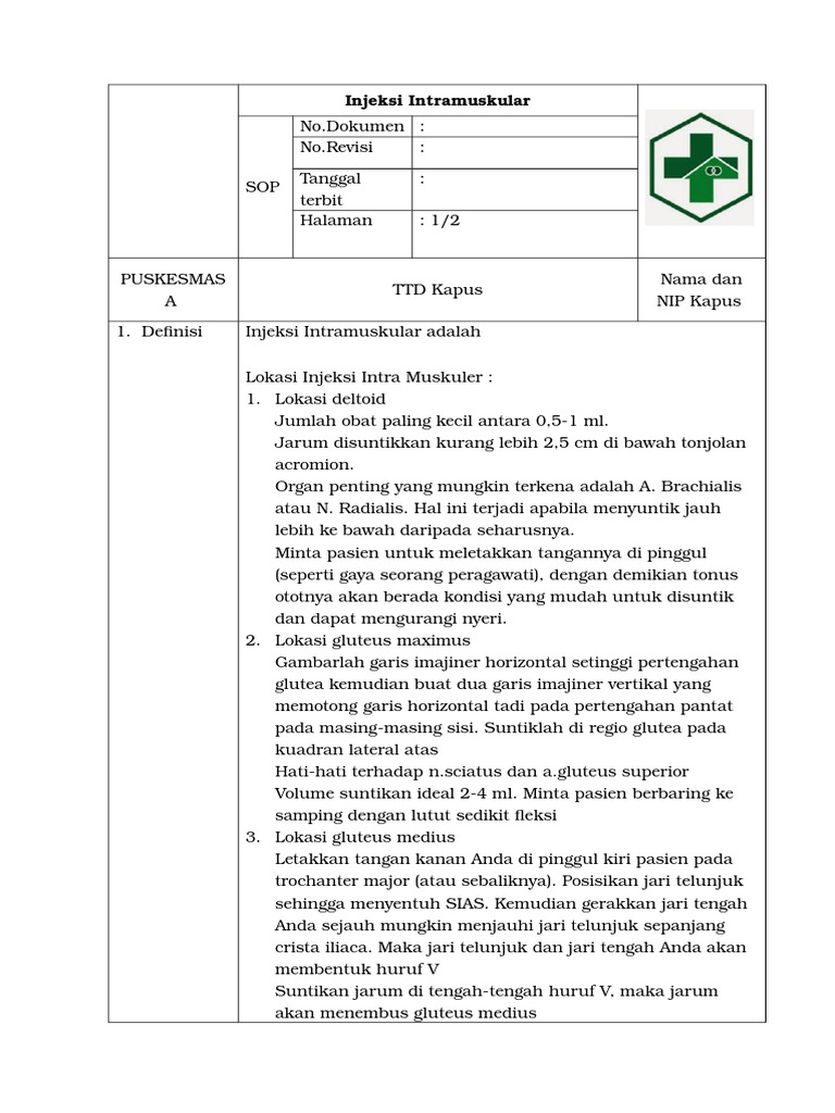 SOP Injeksi Im Ok | PDF | Sains & Matematika