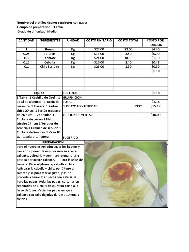 Ejemplo de Receta Estandar 2017