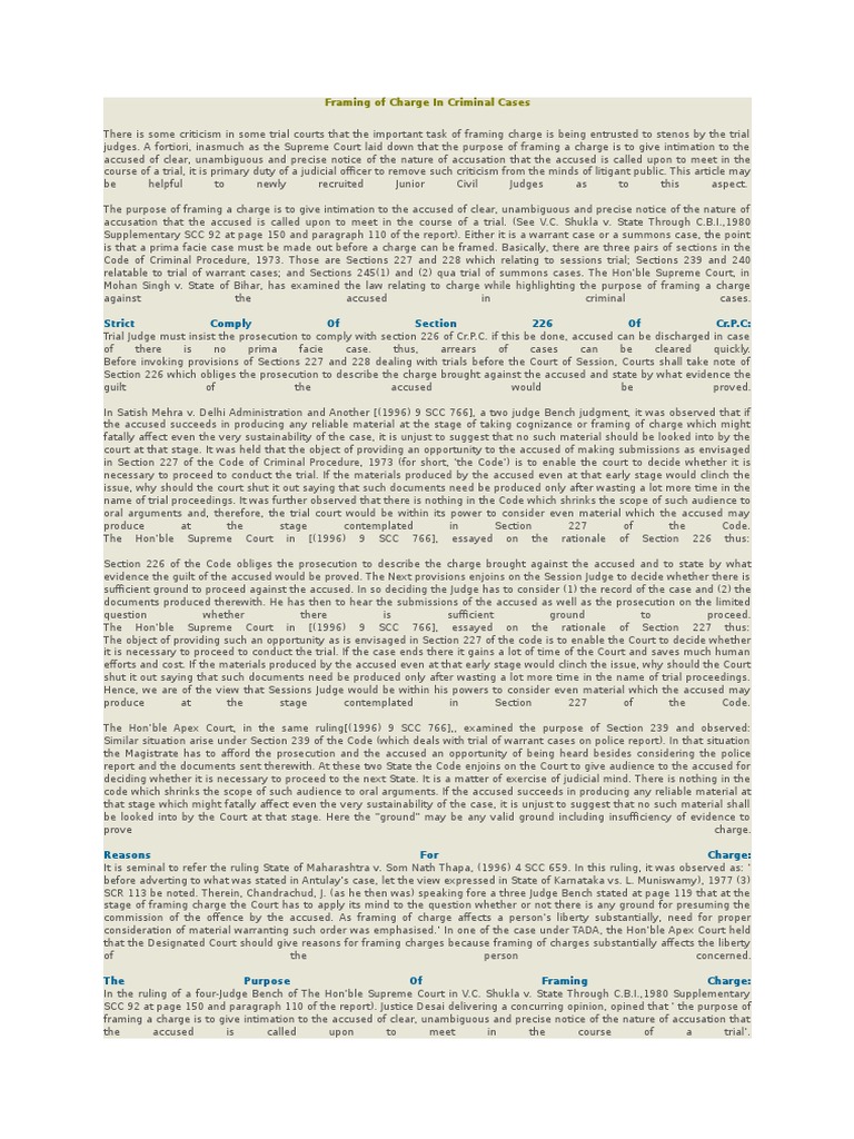 Framing of Charge | Download Free PDF | Supreme Court Of India | Crime ...