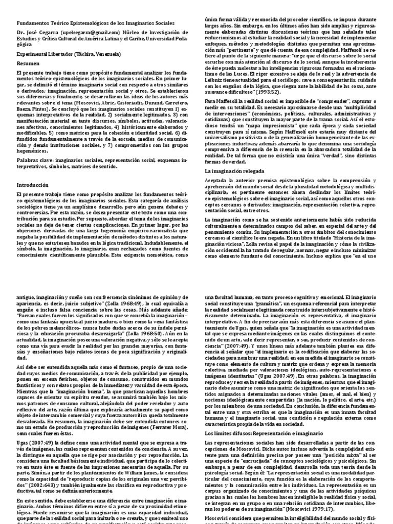 Castoriadis - Baczko - Fundamentos Teórico-Epistemológicos de Los Imaginarios Sociales (9 Pág ...
