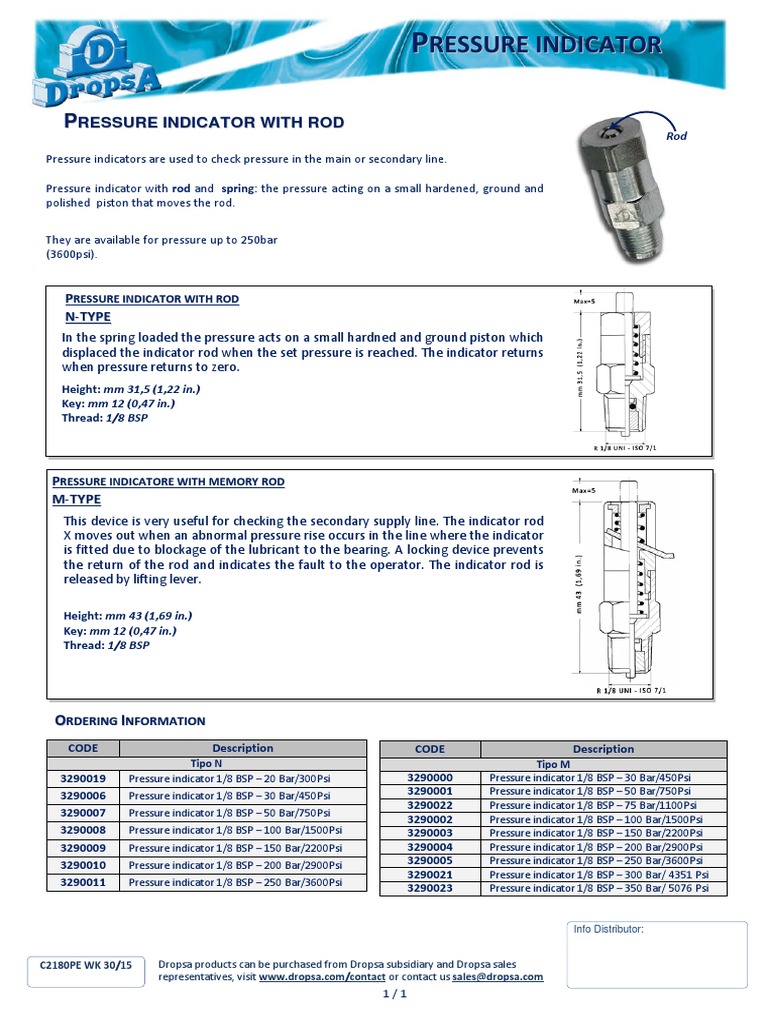 C2180pe Pressure Indicator With Rod | PDF | Machines | Mechanical ...