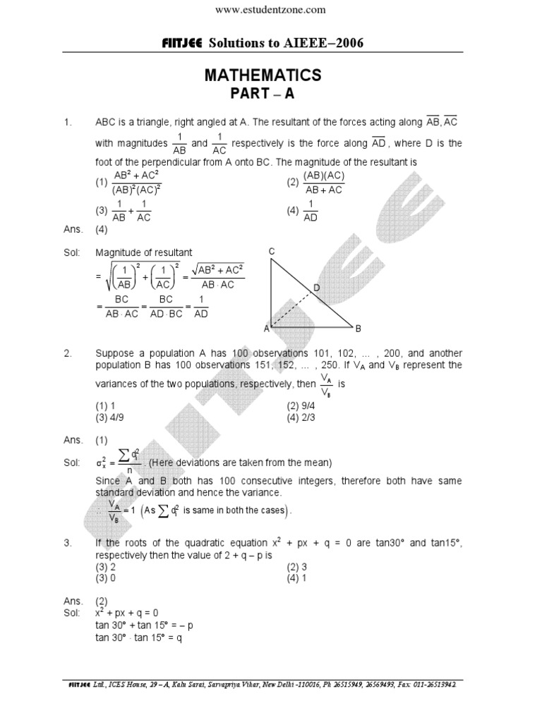 AIEEE-2006-Question-paper With Solutions PDF | PDF | Teaching Methods ...