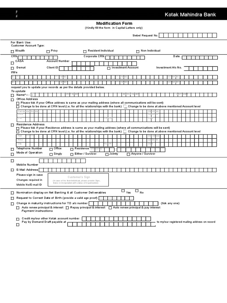Account Modification Form | PDF | Debit Card | Banks