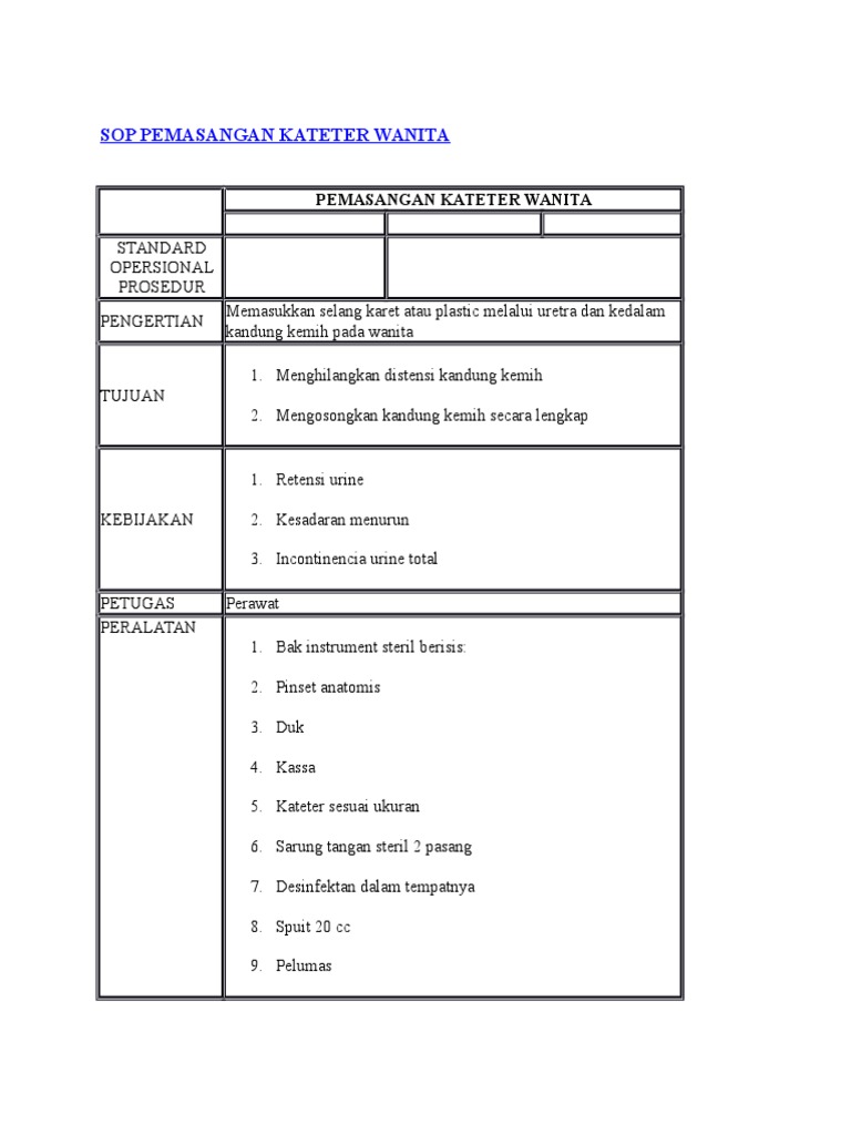 Sop Pemasangan Kateter Wanita | PDF