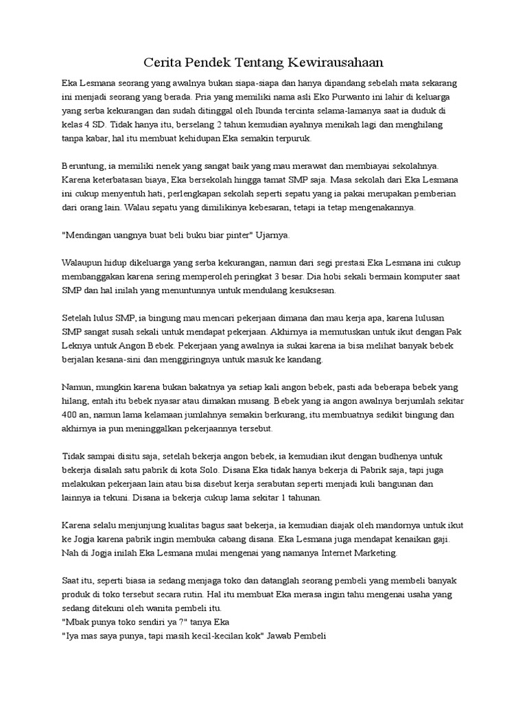 Kisah Sukses Kewirausahaan Eka Lesmana | PDF | Griya & Taman