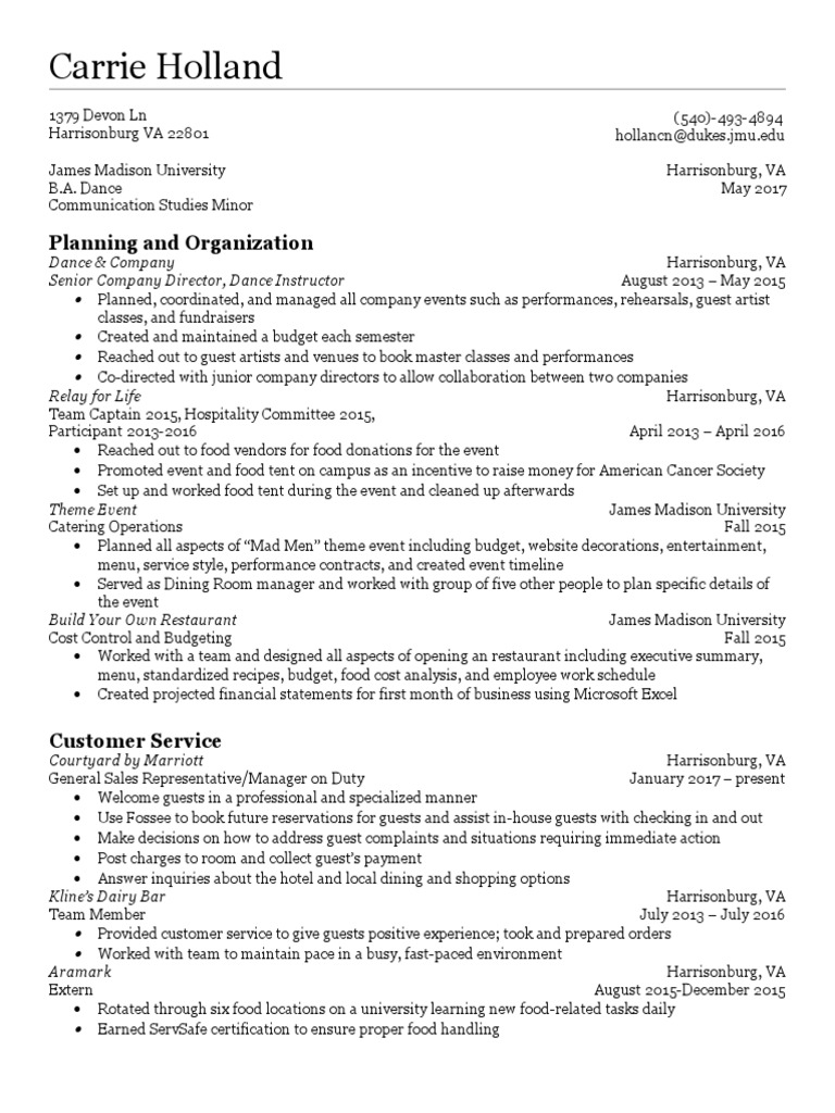 Carrie Holland Combination Resume | PDF | Restaurant And Catering ...