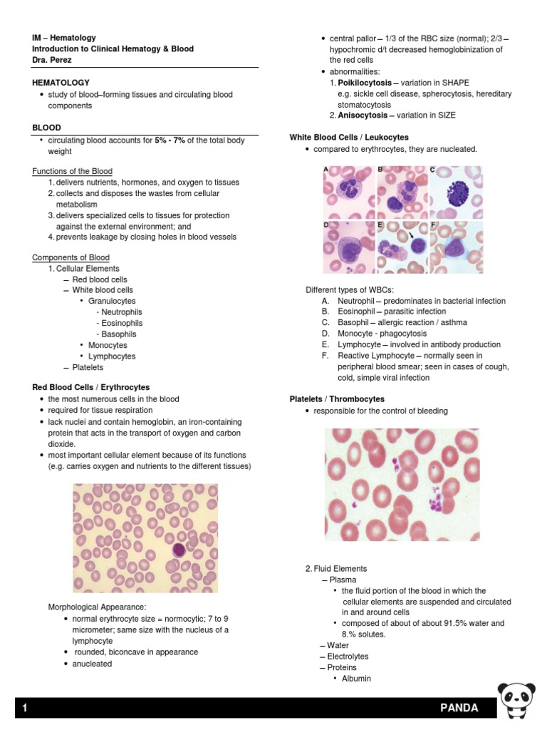 (Hema) 1.1 Intro To Hema (Perez) - PANDA | PDF | Haematopoiesis | Bone ...