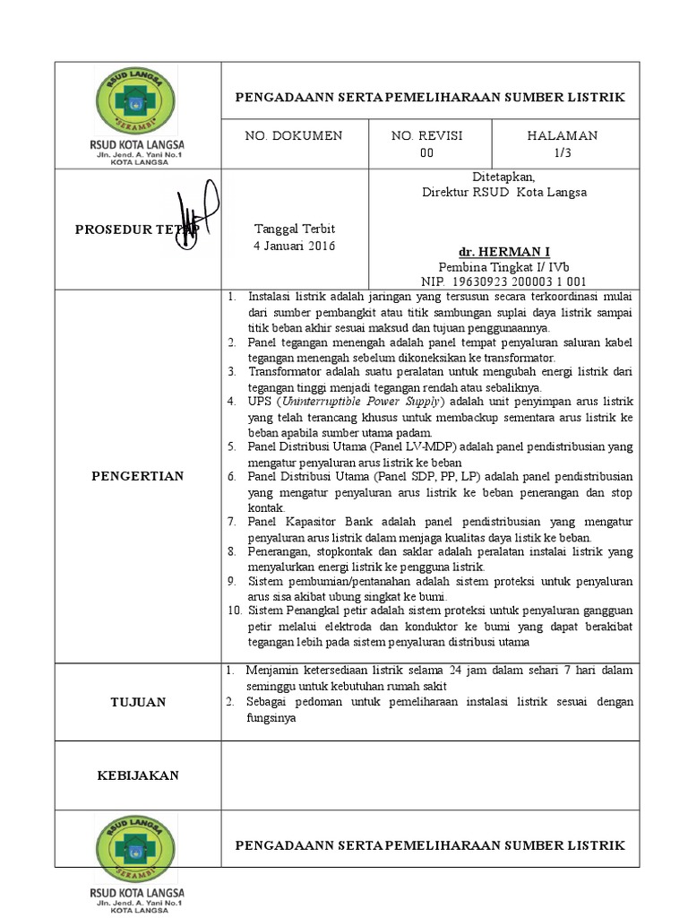Sop Pengadaan Sumber Listrik | PDF | Komputer | Teknologi & Rekayasa
