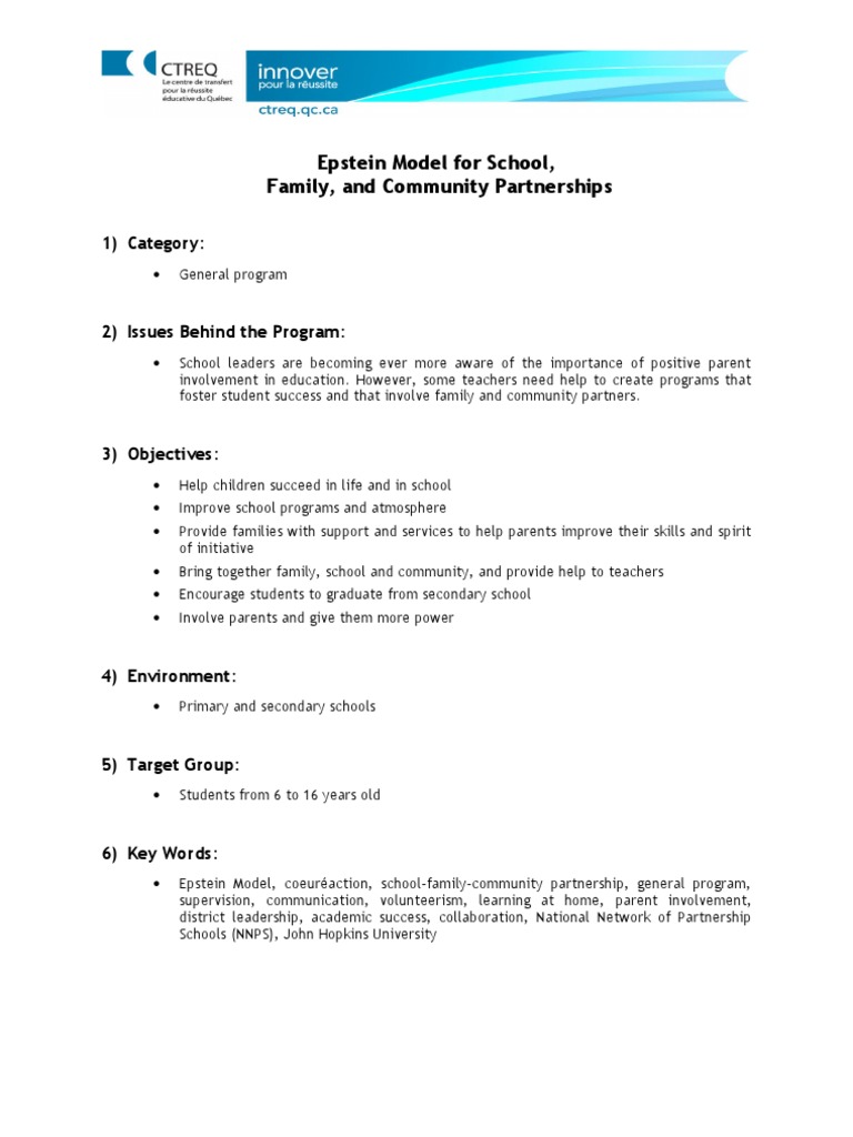 Epstein Model For School, Family, and Community Partnerships | Schools ...