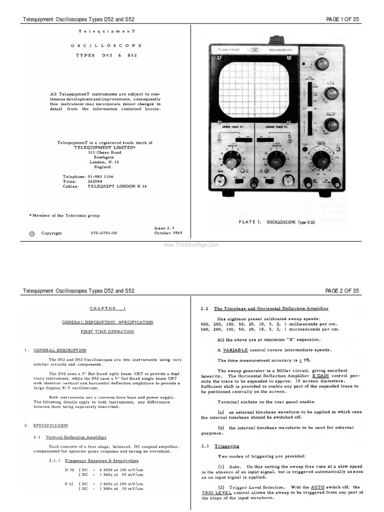 Oscilloscope Models D52 & S52 | PDF