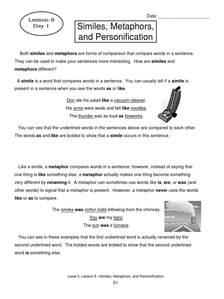 Similes, Metaphors, and Personification | PDF | Metaphor | Adverb