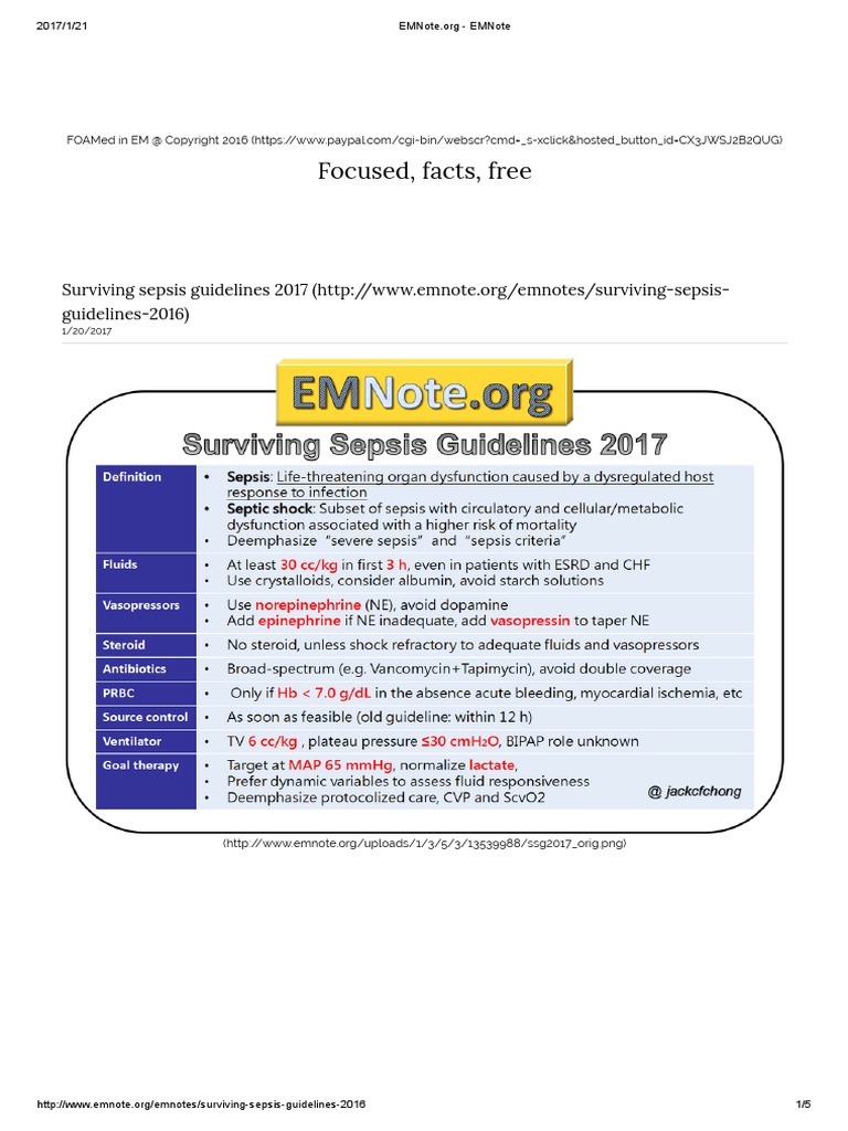 Surviving Sepsis Guideline 2017 New | PDF