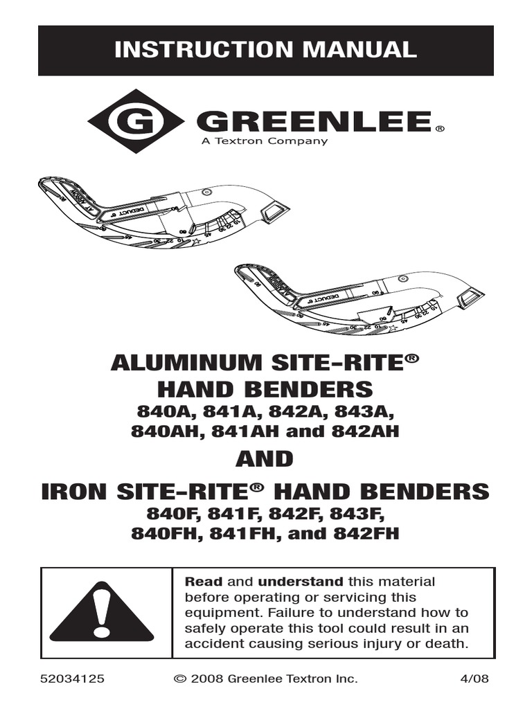 Instruction Manual: Aluminum Site-Rite Hand Benders AND Iron Site-Rite ...
