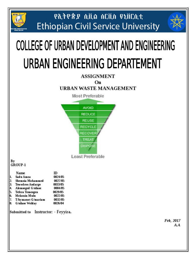 Assignment On Urban Waste Management: Instructor: - Feyyira | PDF ...