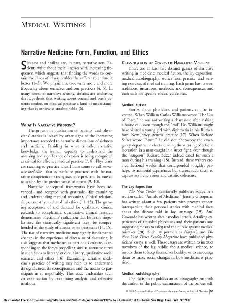 Medical Writings: Narrative Medicine: Form, Function, and Ethics | PDF ...