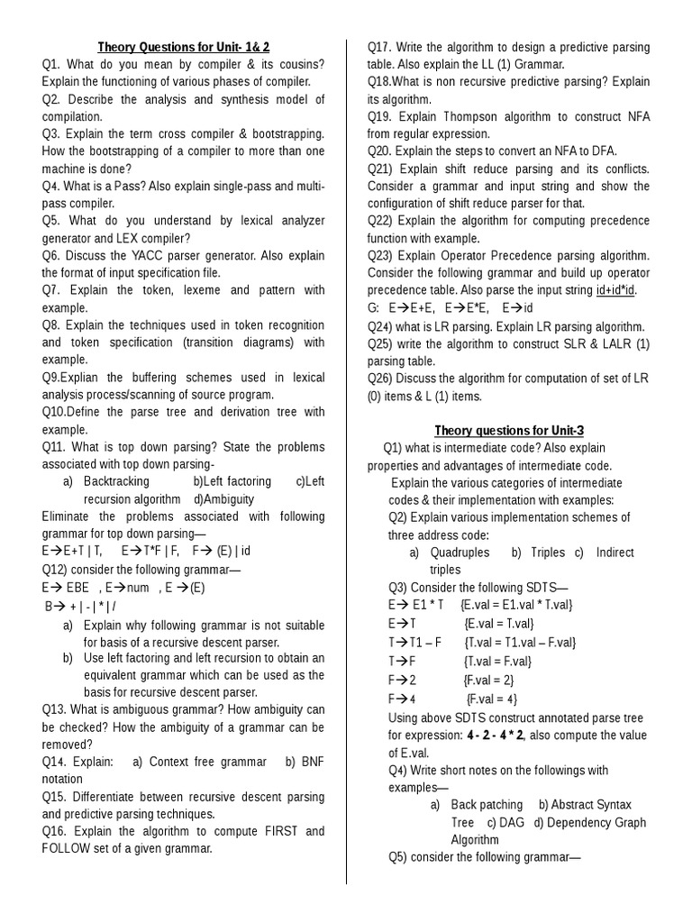 All Theory Questions | PDF | Parsing | Compiler