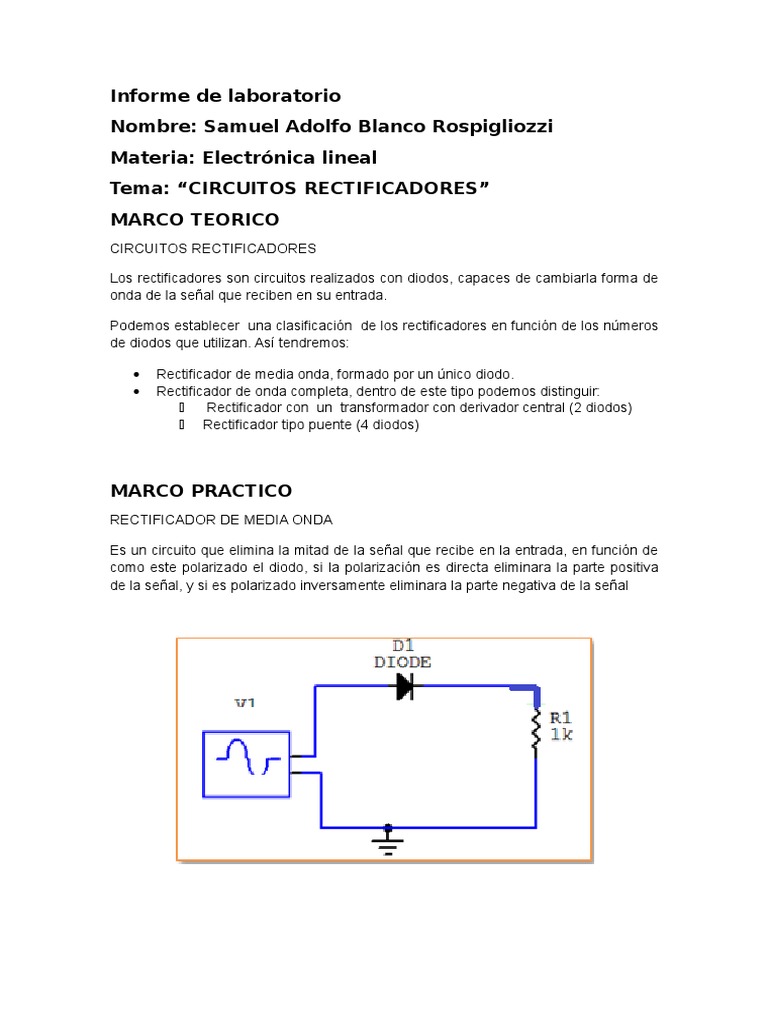 Informe de Laboratorio 2 RECTIFICADORES | PDF | Rectificador | Ingeniería Informática