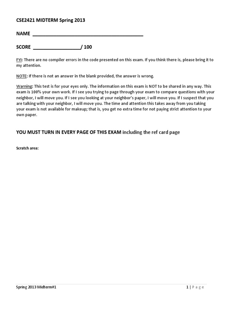 Midterm Exam Key Pdf C Programming Language Pointer Computer Programming