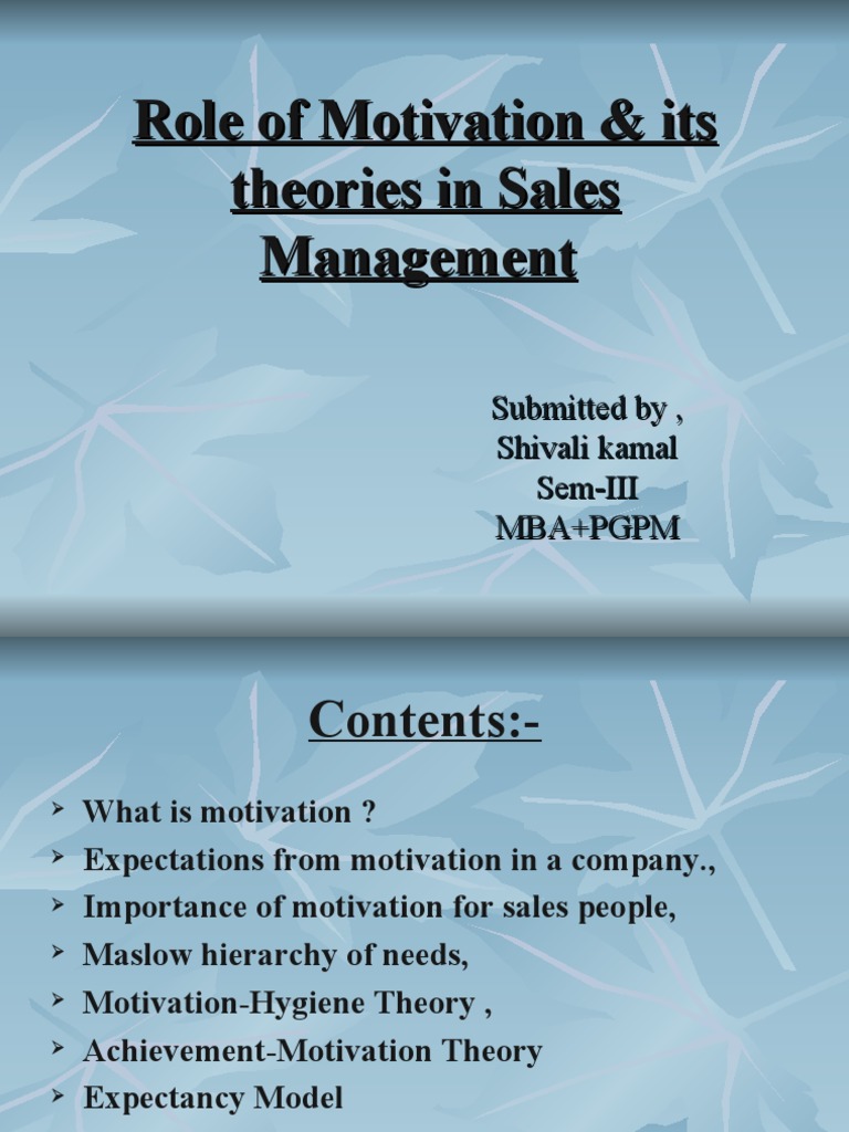 Motivation in Sales Management. | PDF | Motivation | Motivational