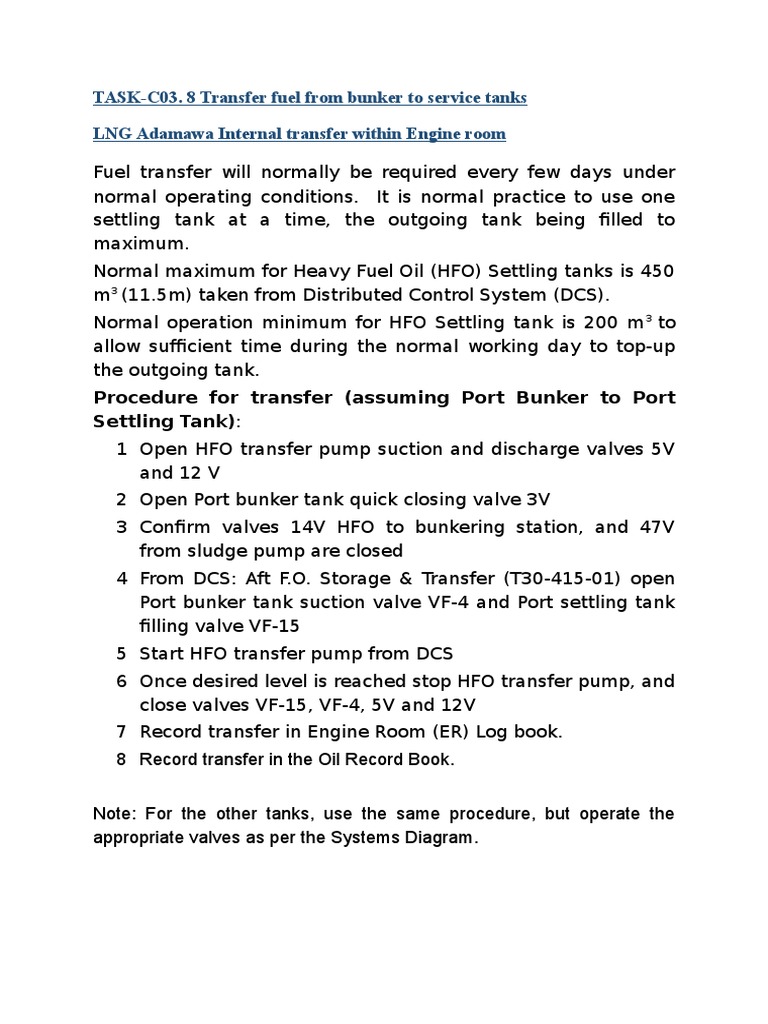 TASK-C03. 8 Transfer Fuel From Bunker To Service Tanks LNG Adamawa ...