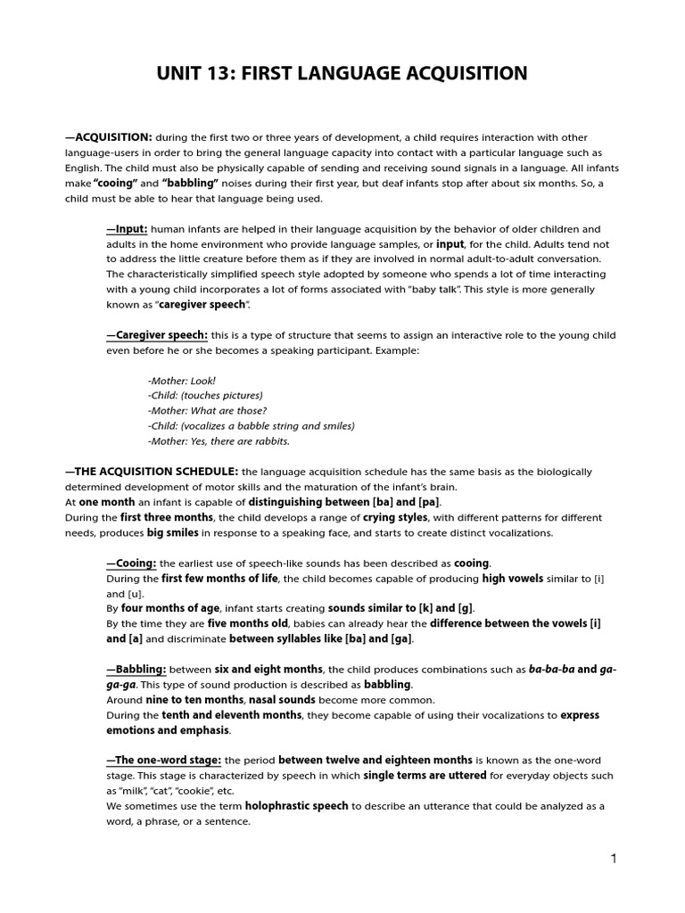 Unit 13 (First Language Acquisition) | PDF | Language Acquisition | Syntax