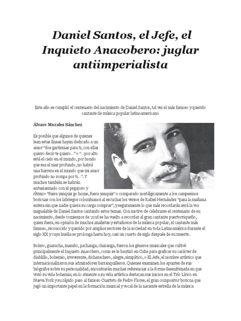 Daniel Santos, El Jefe, El Inquieto Anacobero: Juglar Antiimperialista ...