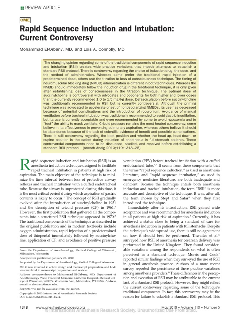 Rapid Sequence Induction and Intubation | Anesthesia | Medical Treatments