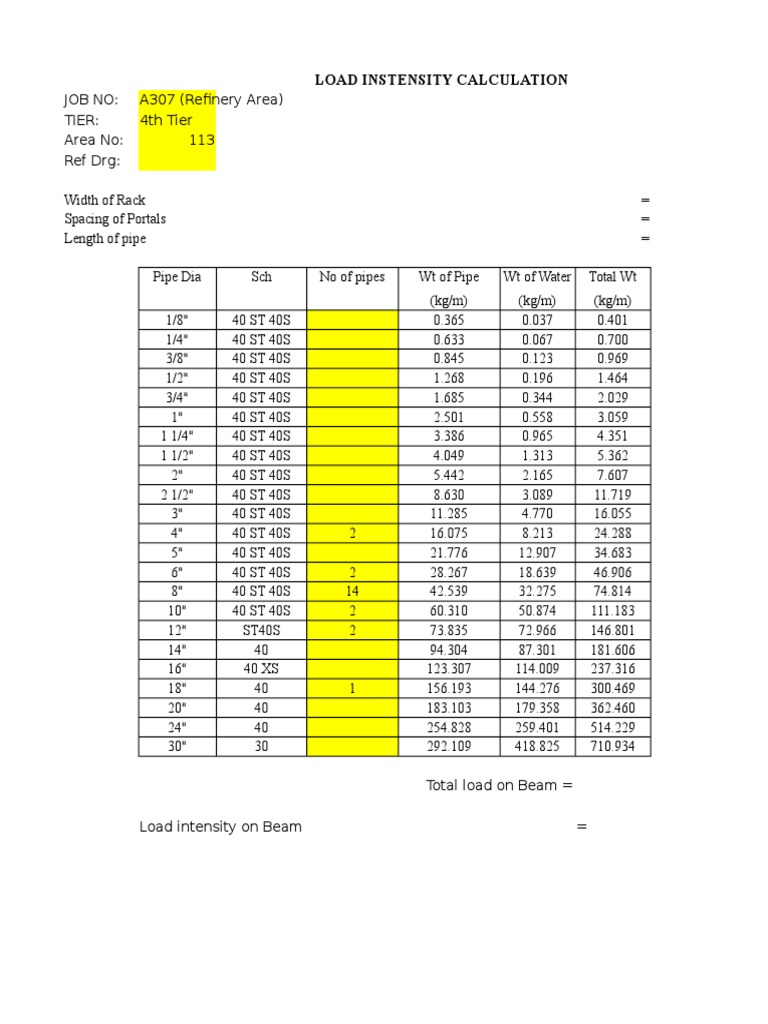Pipe Load Calculation - Empty Weight and Water Filled | PDF | Gas ...