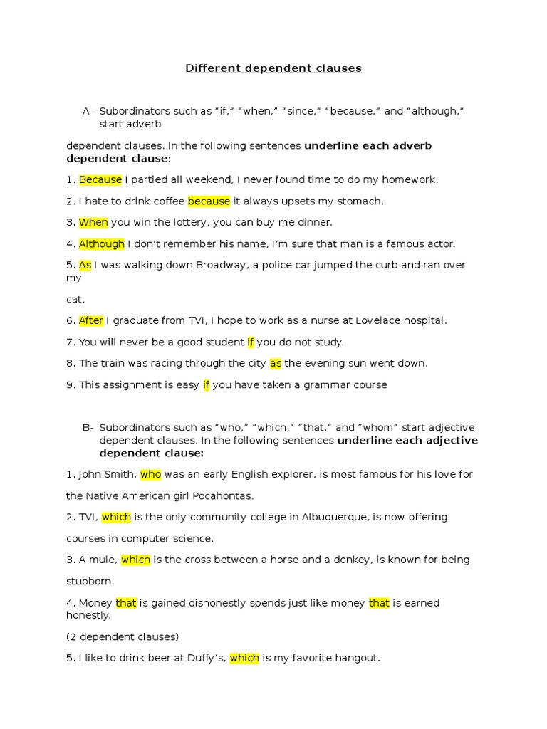 Different Dependent Clauses | PDF