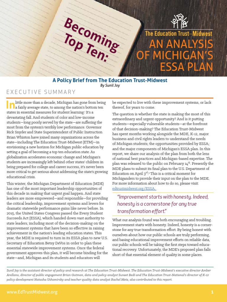 Michigan ESSA Plan Analysis | PDF | Educational Assessment | Leadership