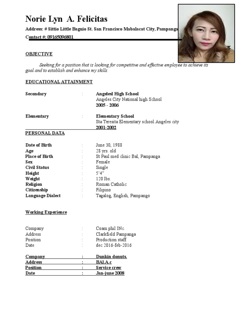 Katelyn Norie Felicitas Resume | PDF