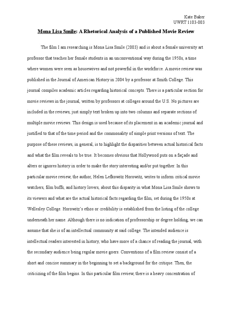 rhetorical analysis of published movie review | Citation | Communication