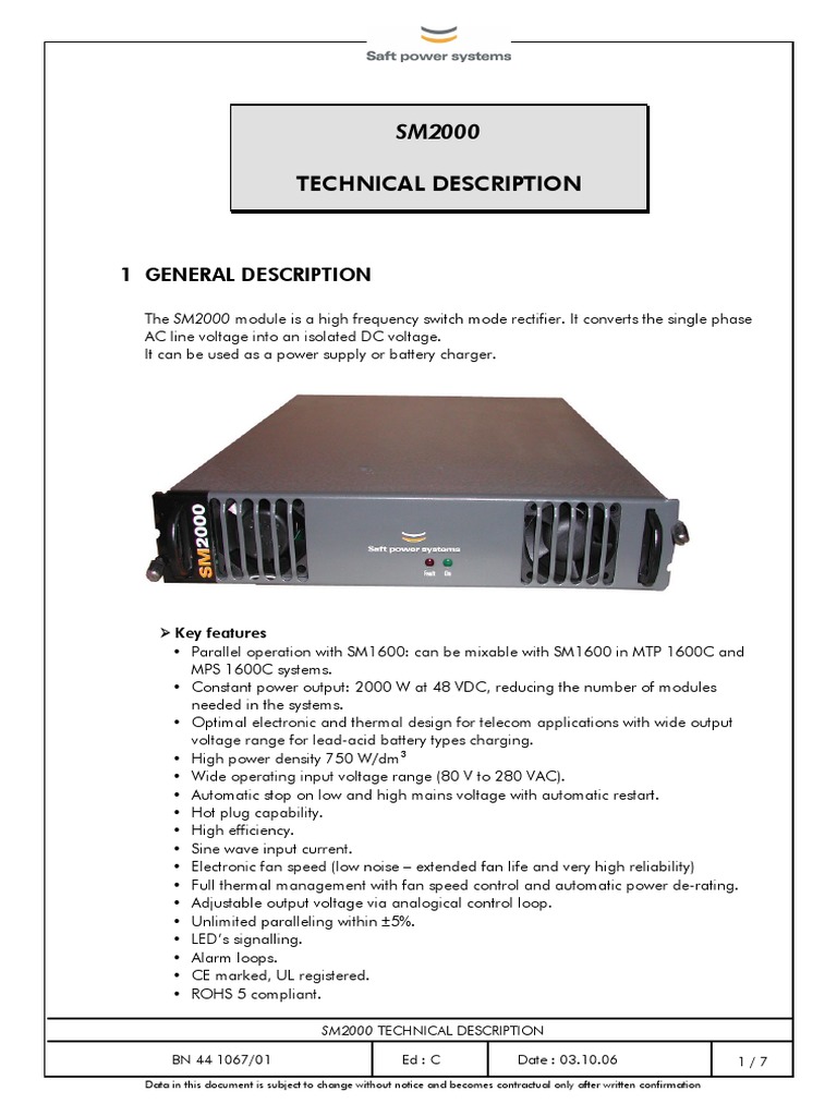RECT, Modul SM2000,48V/40A, AEG | PDF | Rectifier | Alternating Current