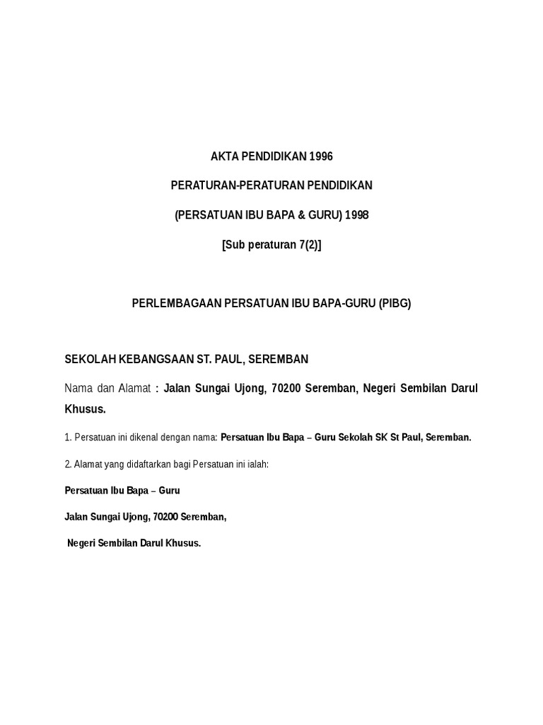 Akta Pendidikan 1996 Perlembagaan Pibg | PDF